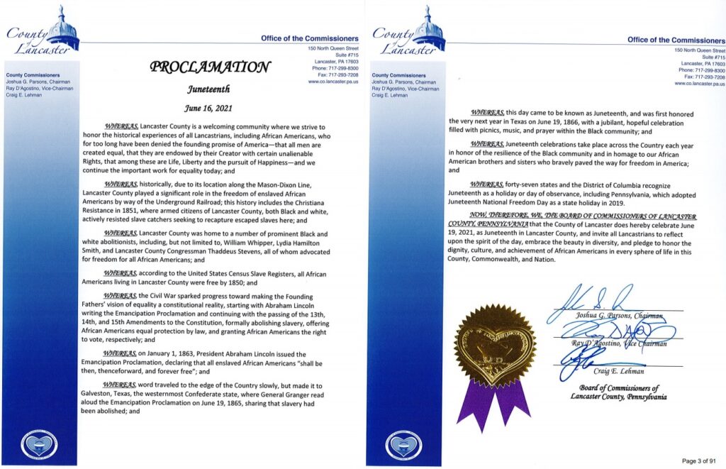 Commissioners issue Lancaster County's first Juneteenth proclamation ...